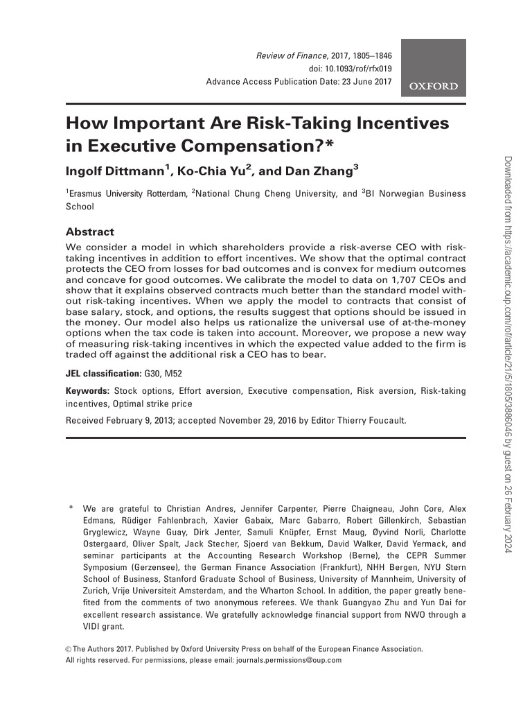CEO Risk-Taking Incentives | PDF | Option (Finance) | Incentive