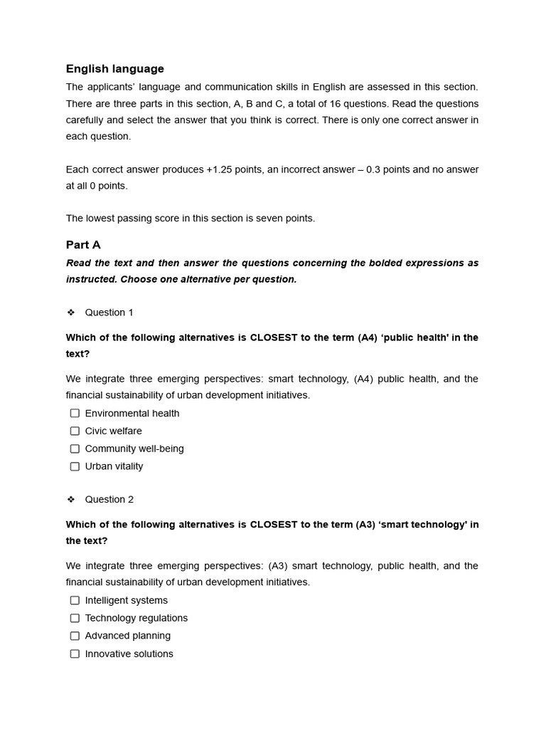 Entrance Exam - Sample 2024 | PDF | Odor | Sustainability