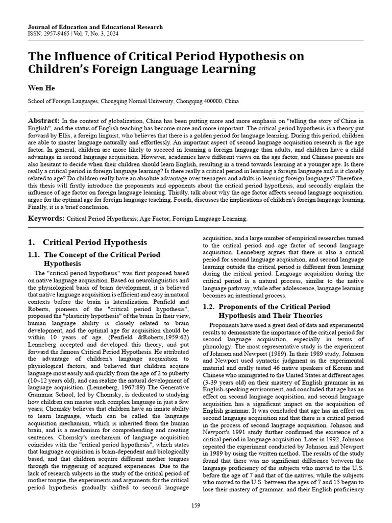 The Influence of Critical Period Hypothesis On Children's Foreign ...