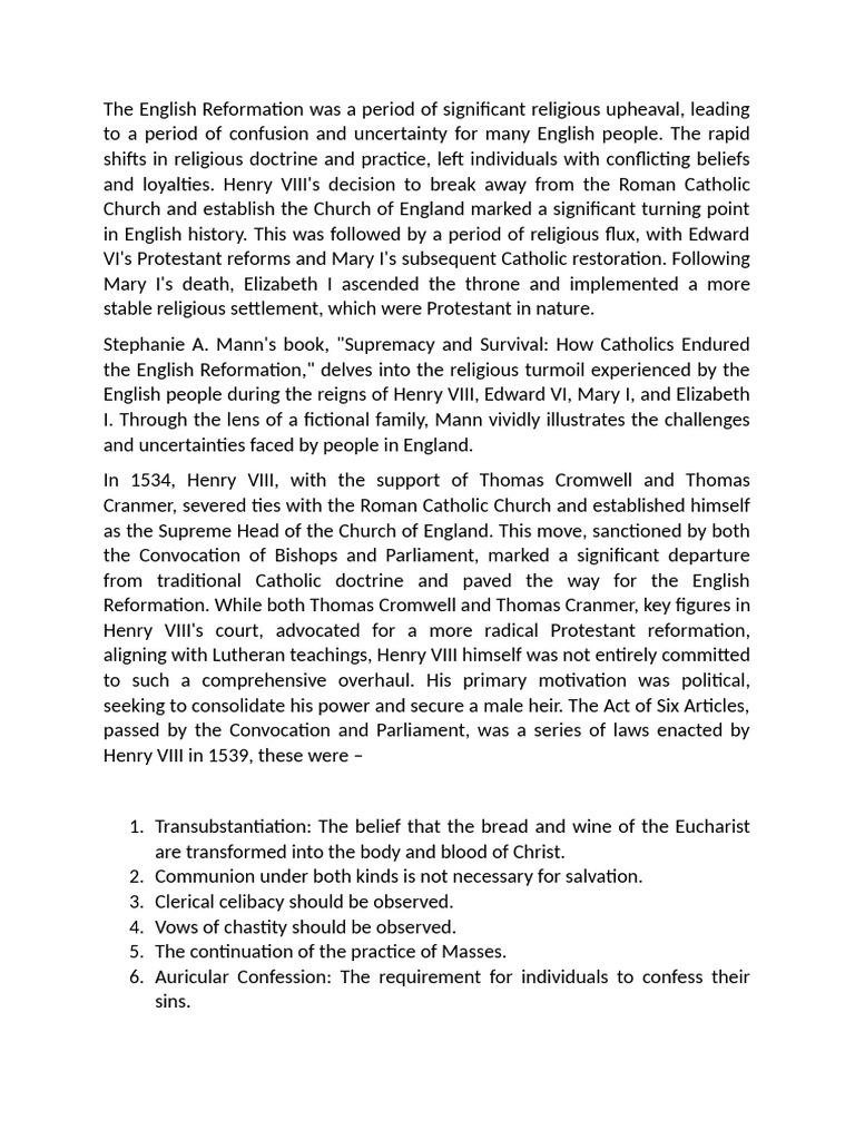 The English Reformation was a period of significant religious upheaval ...