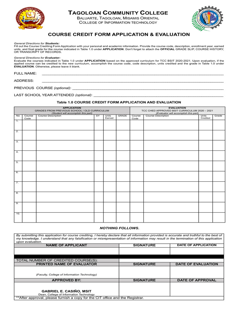 Course Credit Application Guide | PDF | Academia