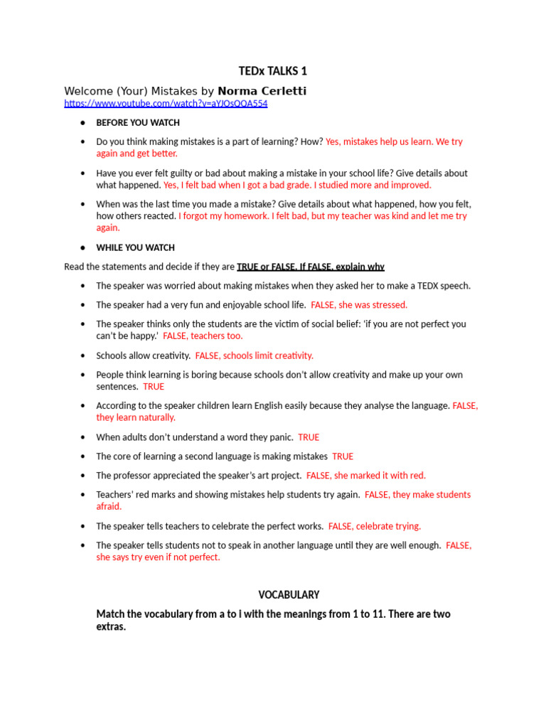 TEDx Talk Answers Updated | PDF | Cognition