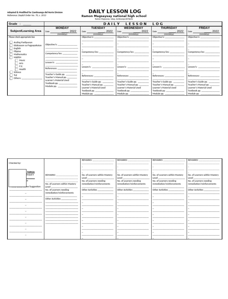 Blank DLL (G-5) With Check by & Observation | PDF | Education Theory ...