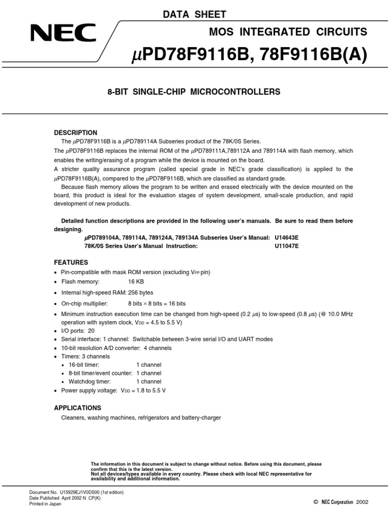 PD78F9116B, 78F9116B (A) : Mos Integrated Circuits | PDF | Computer ...