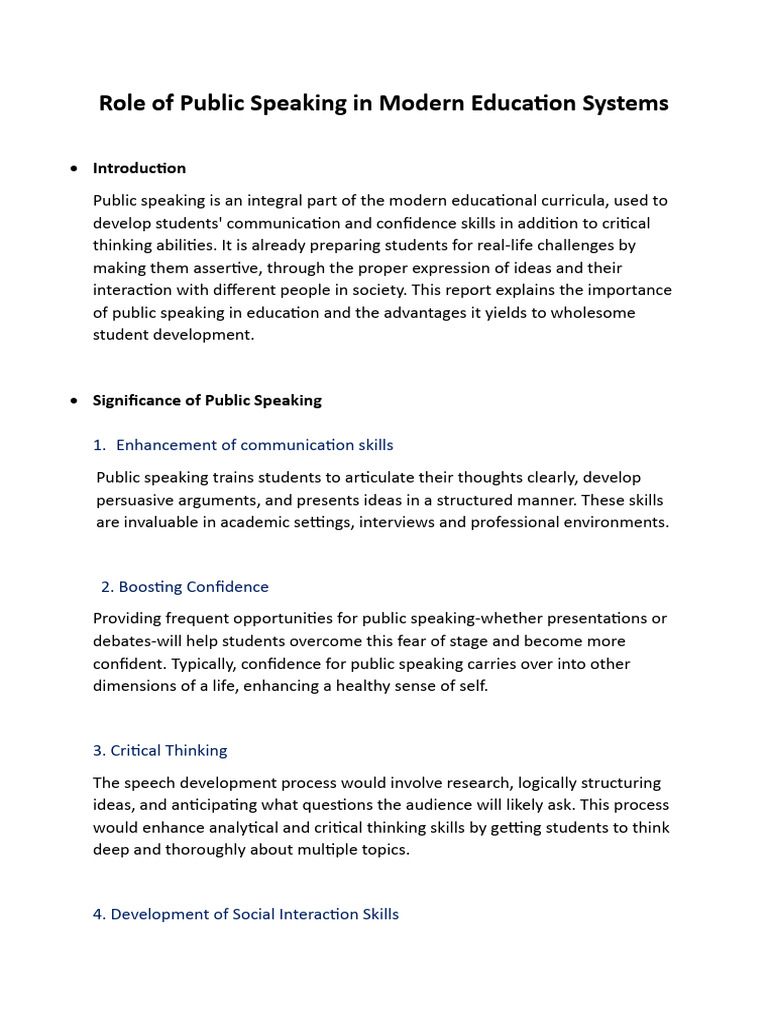 Role of Public Speaking in Modern Education Systems | PDF | Public ...
