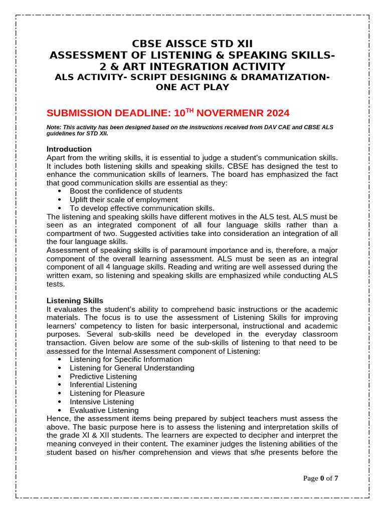 XII ALS& AIA-2 - 24-25 - Guidelines | PDF | Fluency | Reading Comprehension
