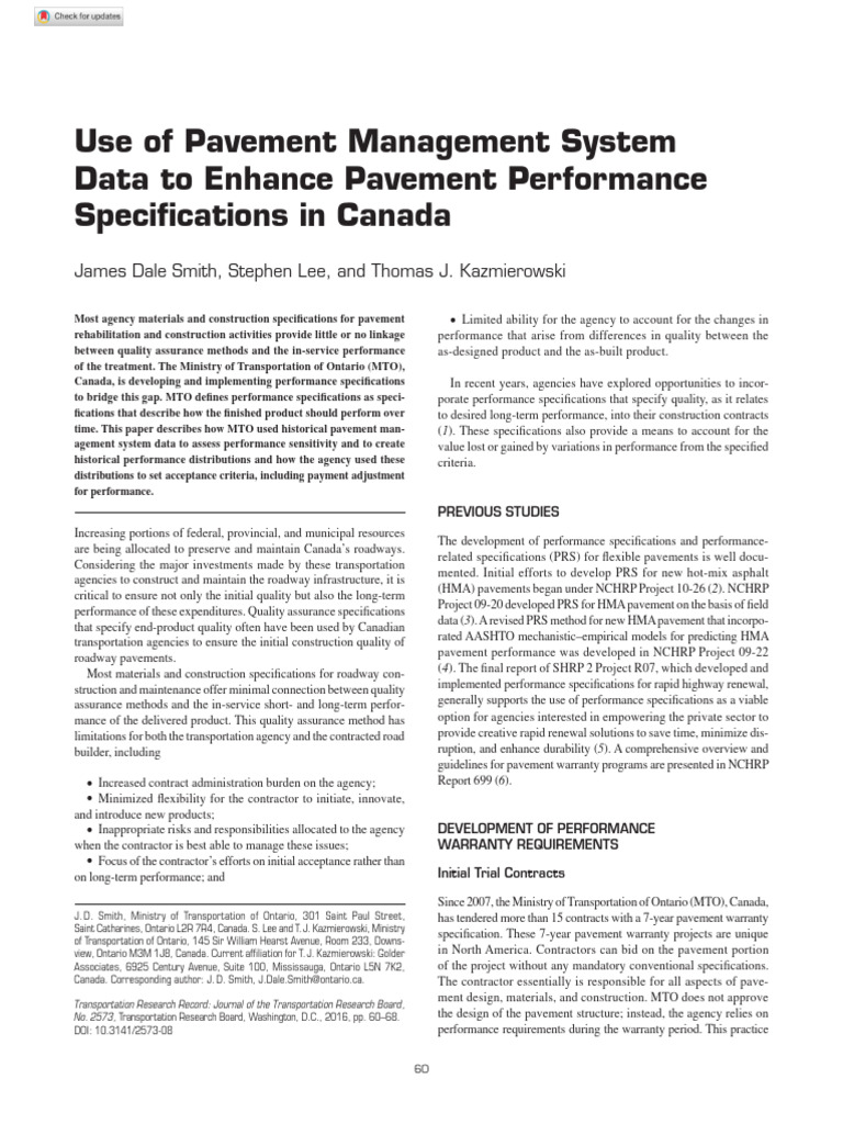 Use of Pavement Management System Data to Enhance Pavement Performance ...