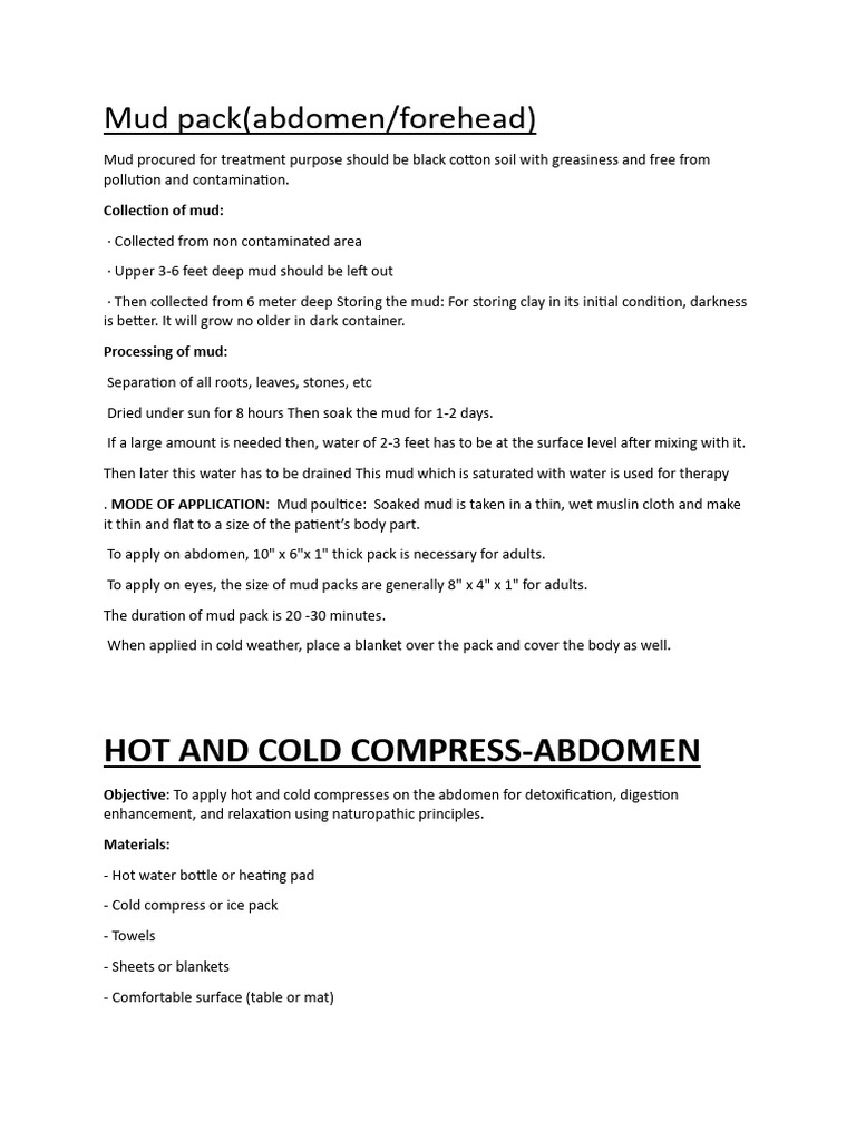 MUD PACK,ENEMA,COMPRESS SOP(DR.KRITIKA) | PDF | Rectum