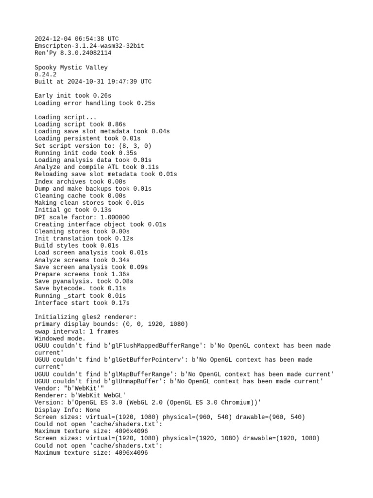 Mystic Valley Game Initialization Log | PDF