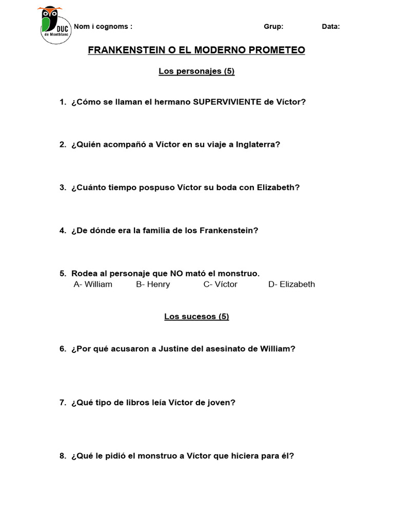 EXAMEN Frankenstein | PDF