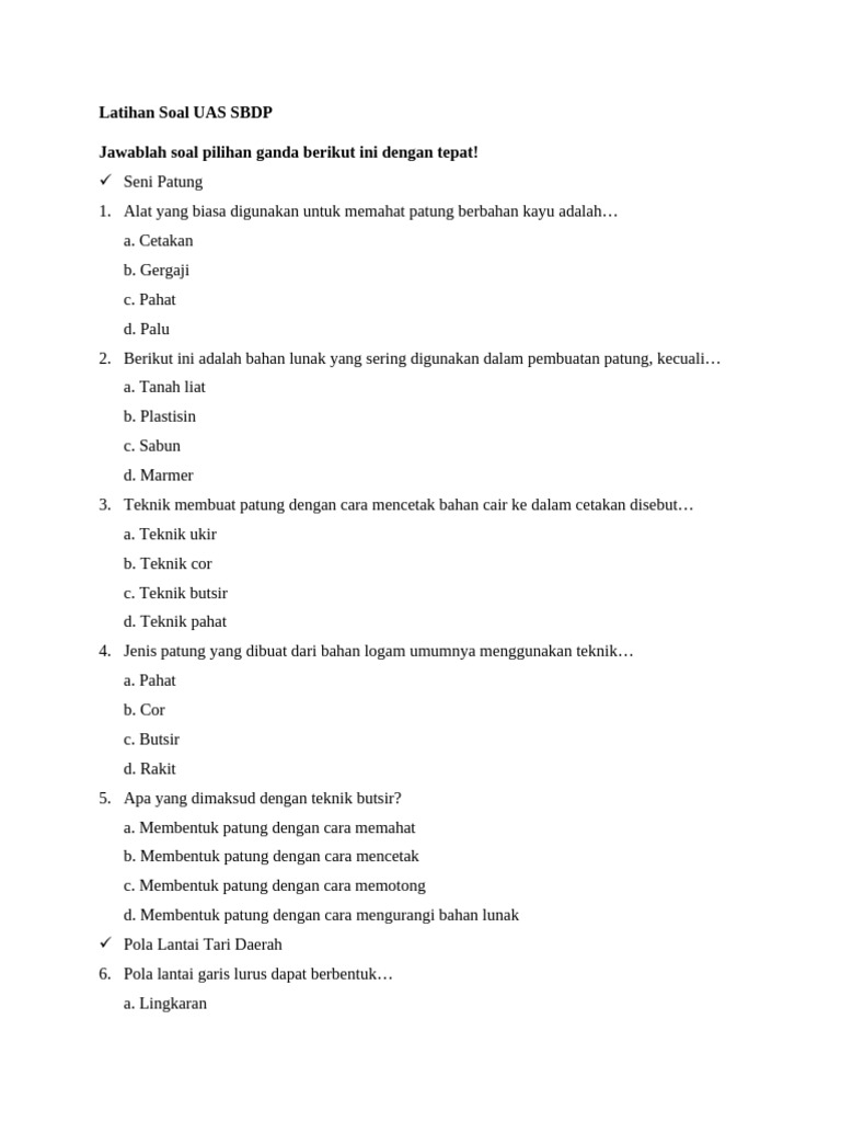 Latihan Soal UAS SBDP | PDF