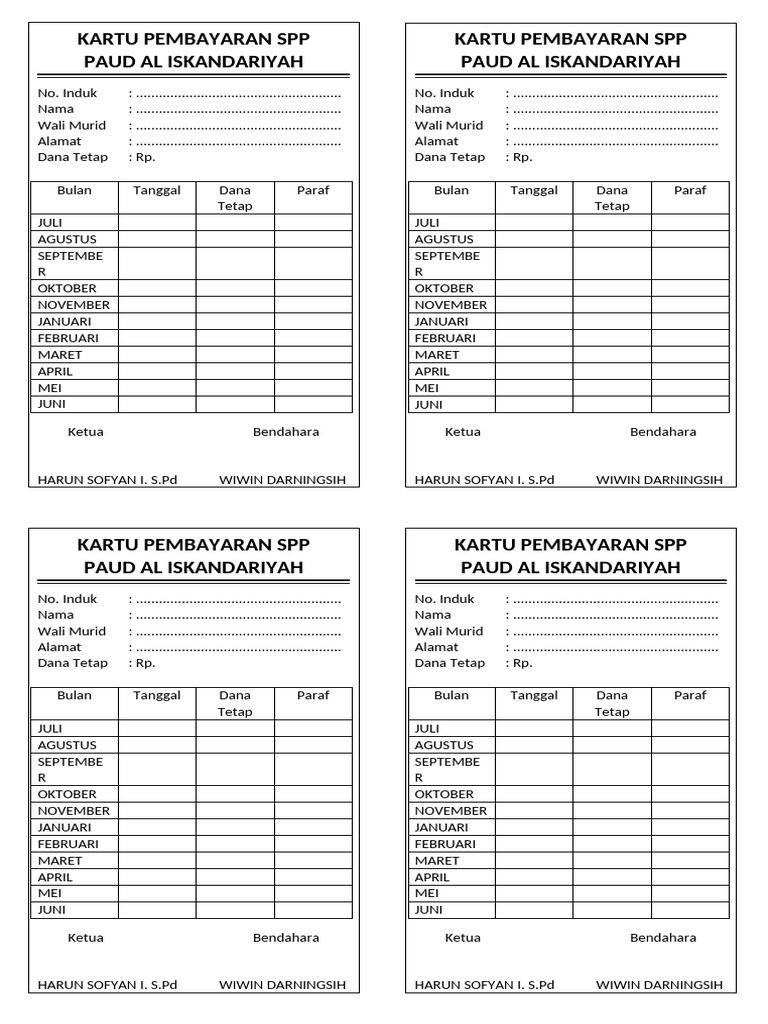Kartu SPP Al Iskandariyah | PDF