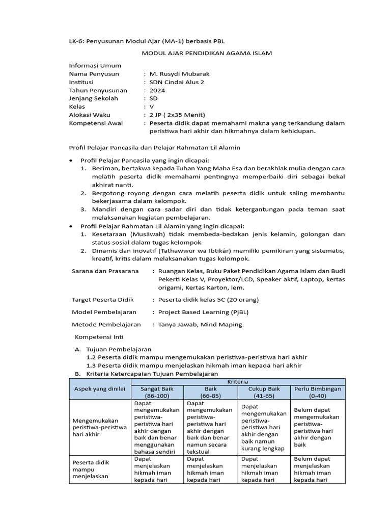 Modul PAI Berbasis PBL untuk SD | PDF