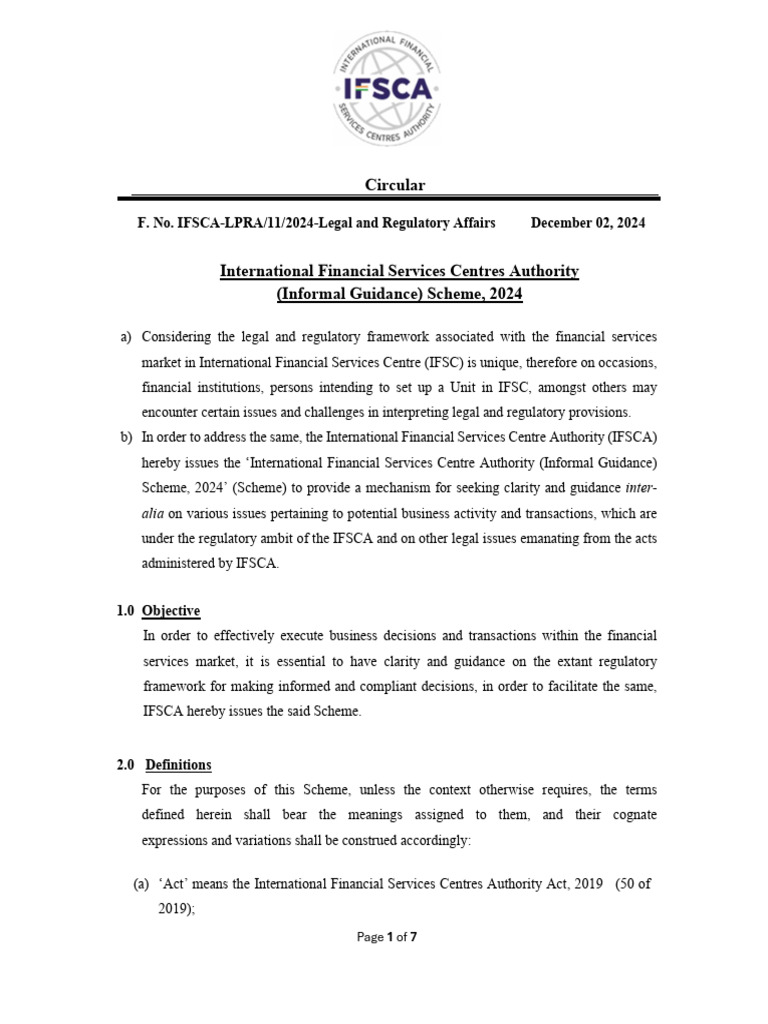 IFSCA Informal Guidance Scheme 2024 | PDF | Common Law | Justice