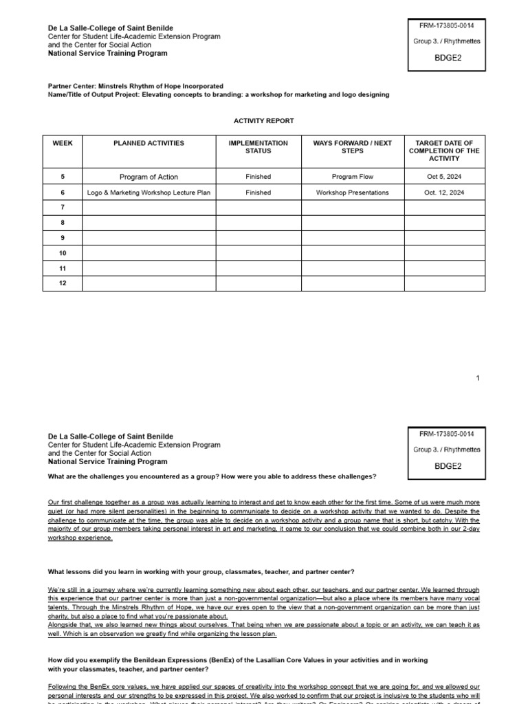 Activity Report Template | PDF | Cognition | Human Communication