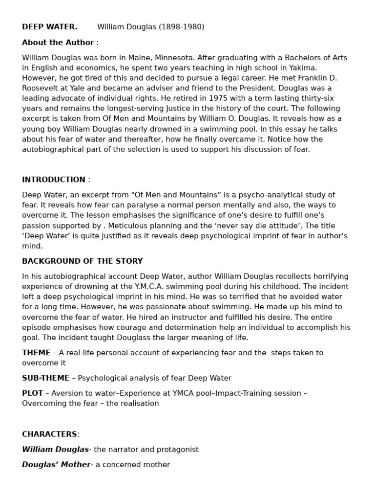 Deep Water | PDF | Fear | Swimming