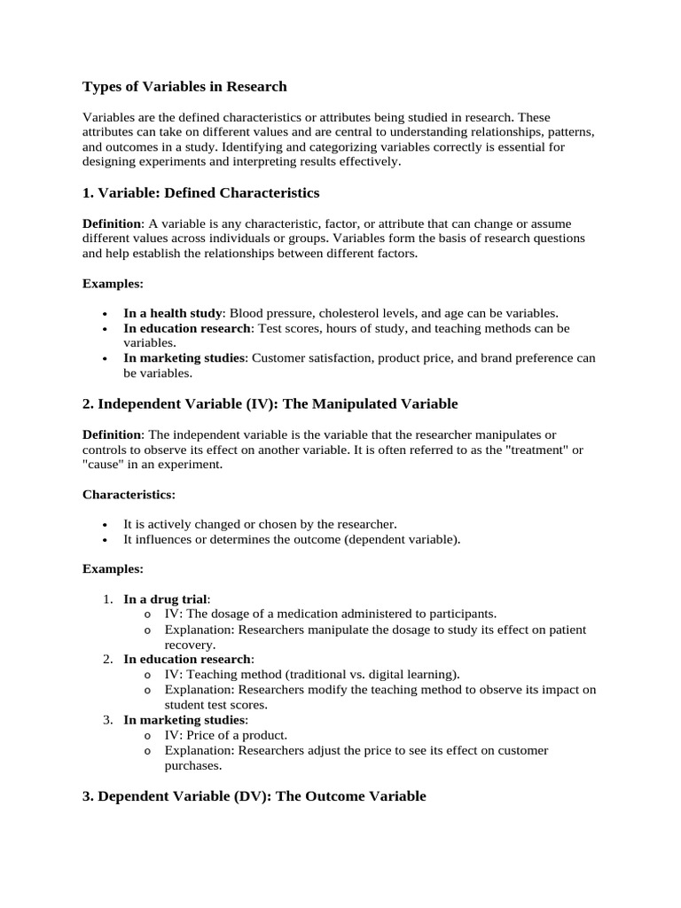 Research Variable Types Explained | PDF | Experiment | Dependent And ...