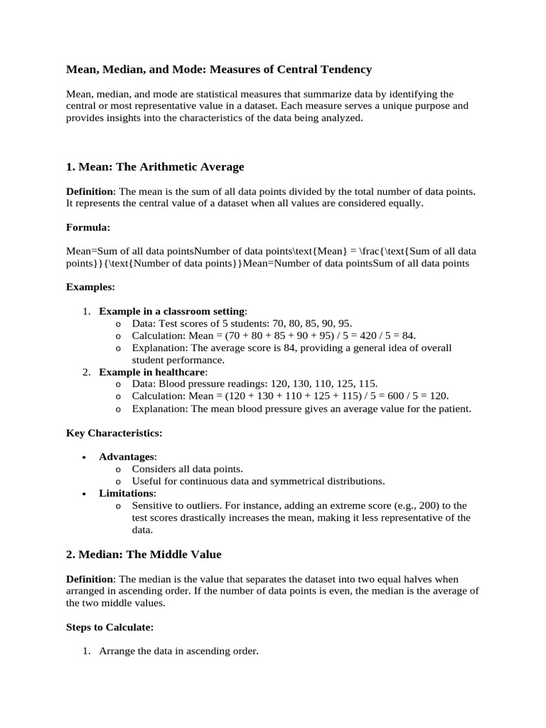 Mean, Median, and Mode, Central Tendency | PDF | Mean | Mode (Statistics)