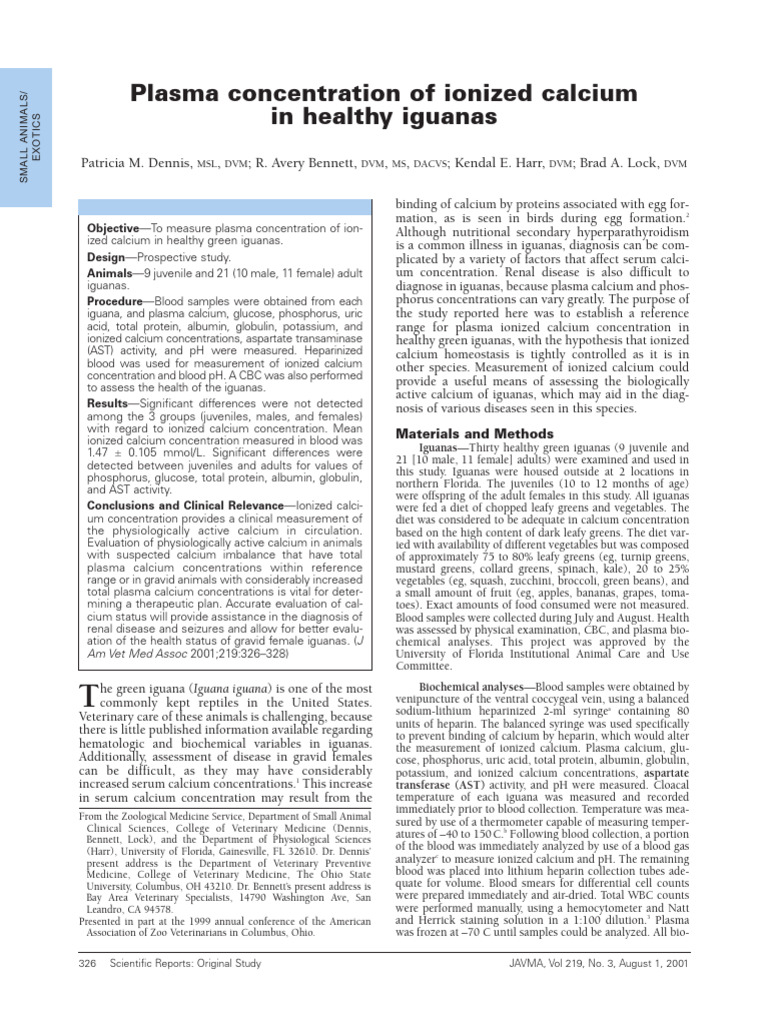 Ionized Calcium in Healthy Iguanas | PDF | Blood Plasma | Calcium In ...