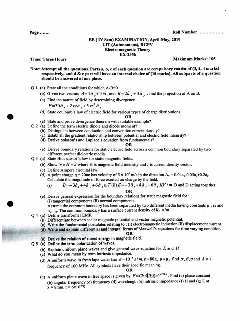 EMT Old Paper | PDF | Waves | Magnetic Field