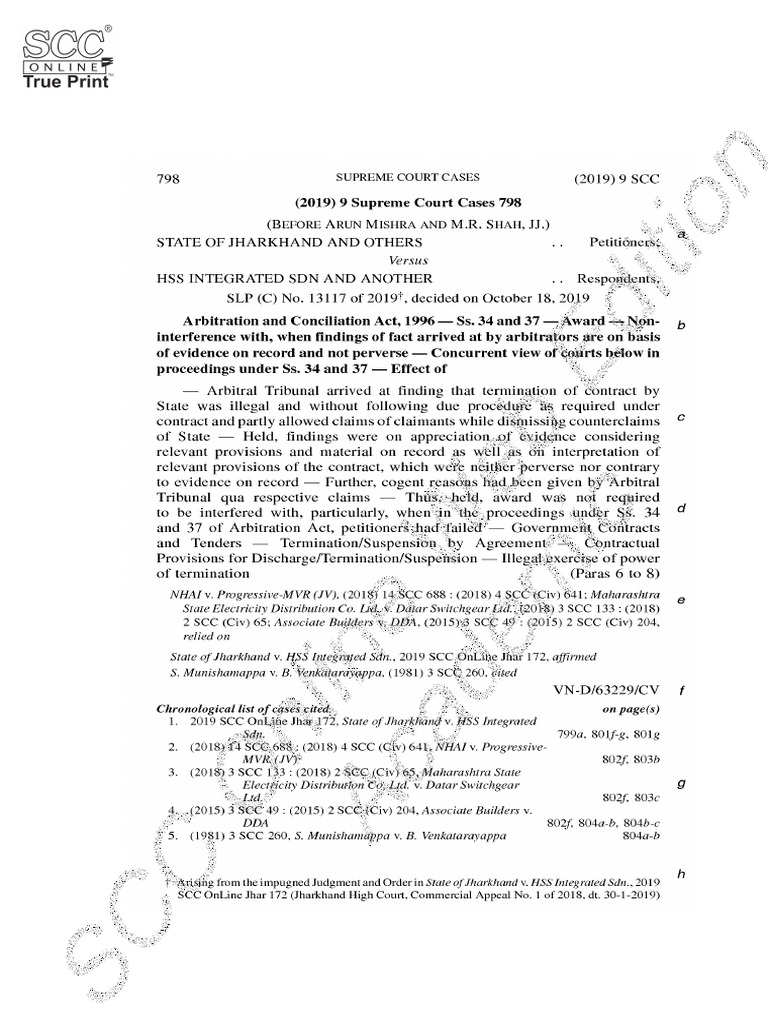 (2019) 9 SCC 798- State of Jharkhand v. HSS Integrated SDN | PDF ...