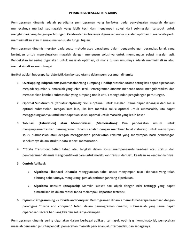 Panduan Pemrograman Dinamis untuk Optimasi | PDF