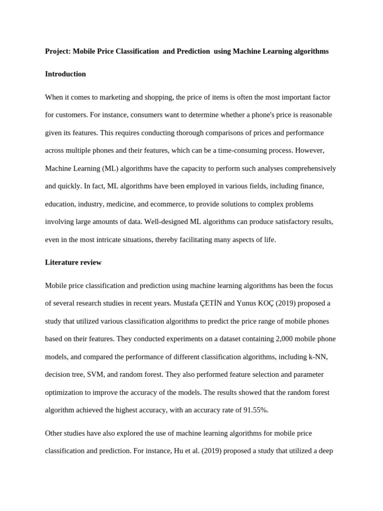 Mobile Phone Price Classification And Prediction Final Project Pdf Machine Learning