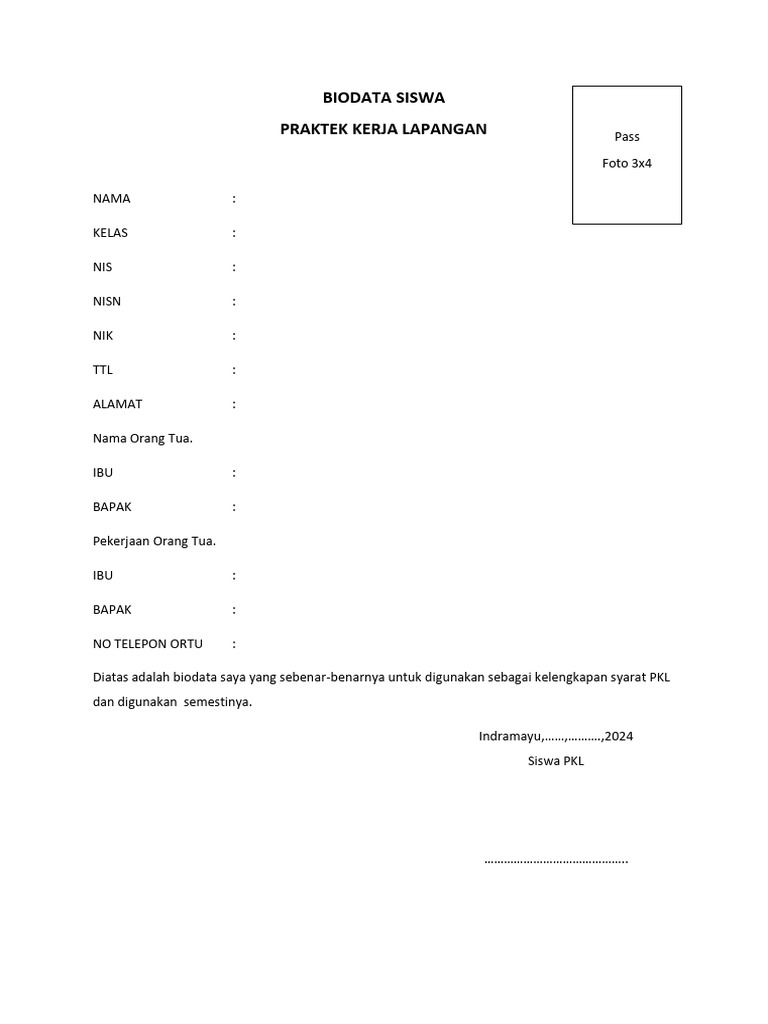 Biodata Siswa Pkl | PDF
