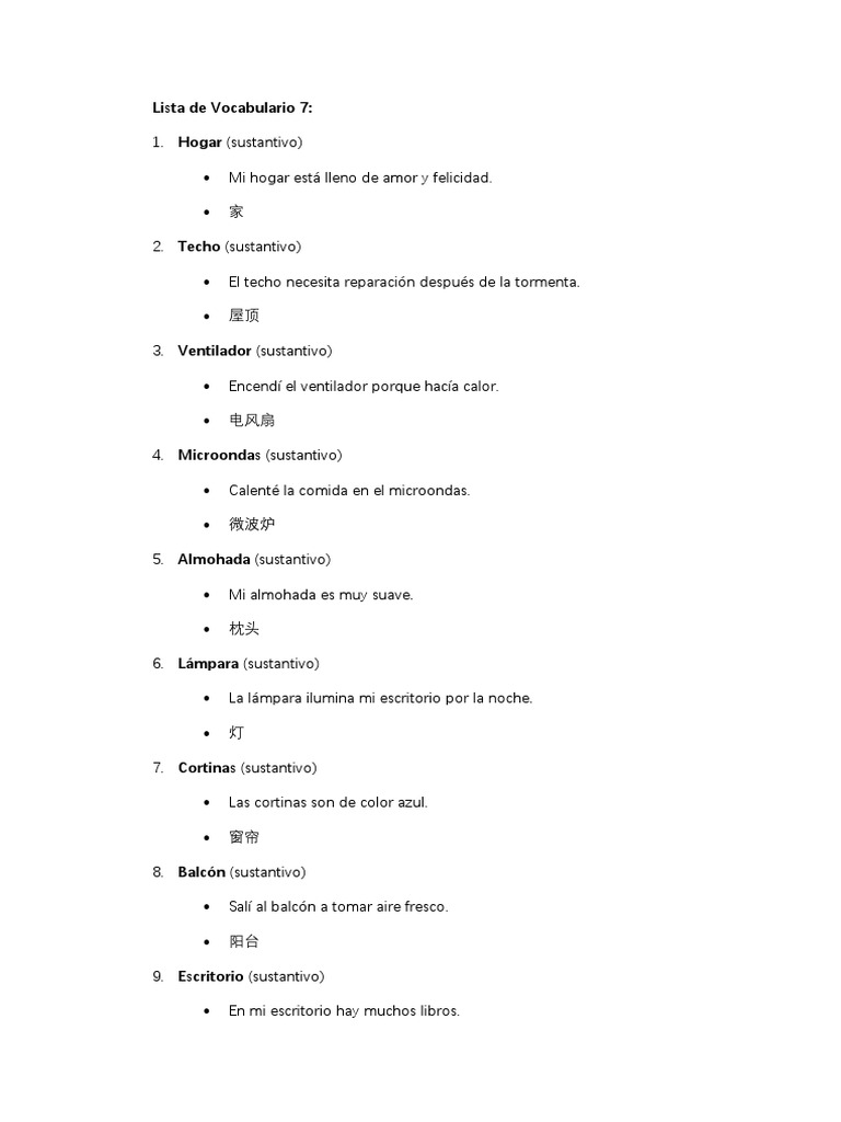 Lista de Vocabulario 7 | PDF