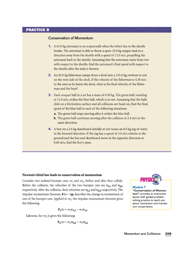 Physics Practice Exercise Conservation of Momentum | PDF