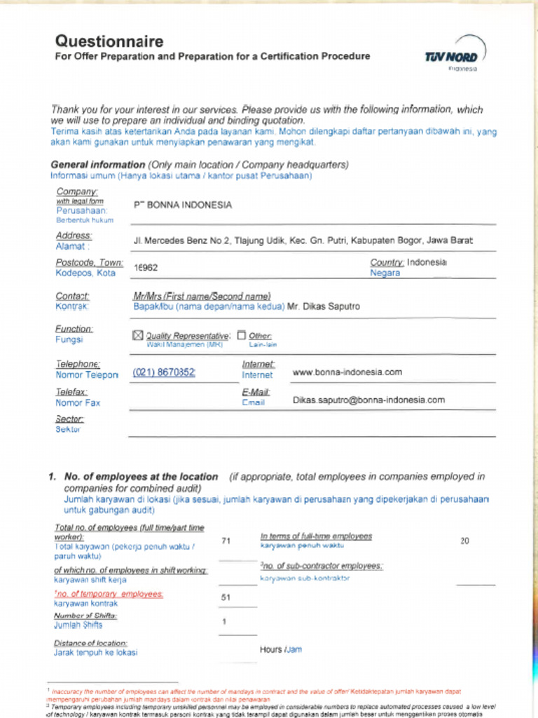 Form Aplikasi TUV NORD (Signed) | PDF