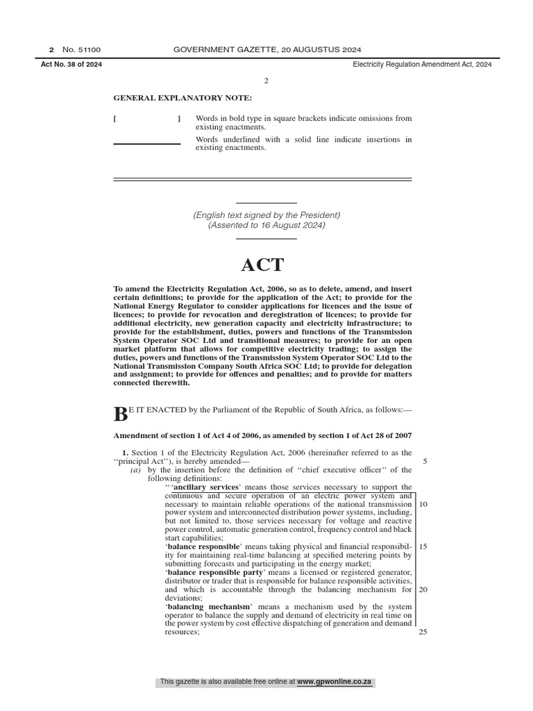 Electricity Regulation Amendment Act 2024 | PDF | Electric Power ...