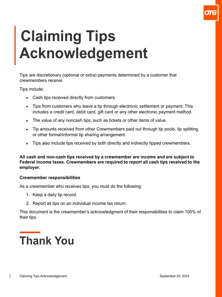 OTG Claiming Tips Acknowledgement | PDF