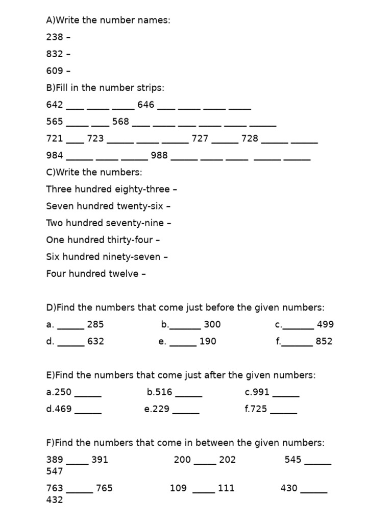 Number Recognition and Comparison Exercises | PDF