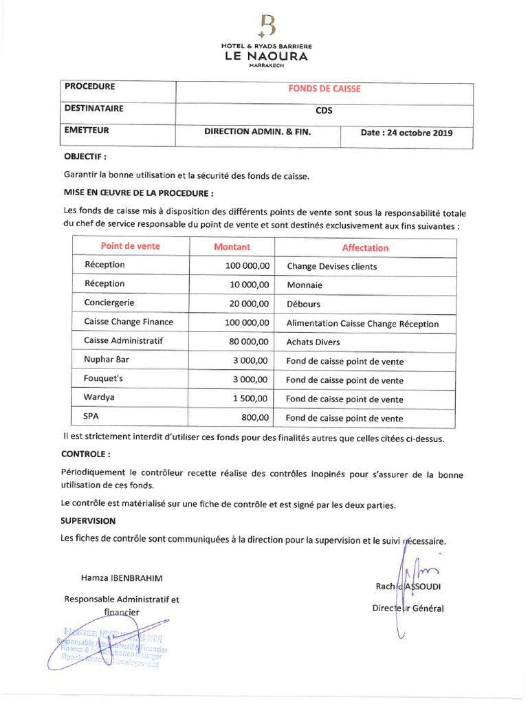 ProcÃ©dure Fonds de caisse | PDF