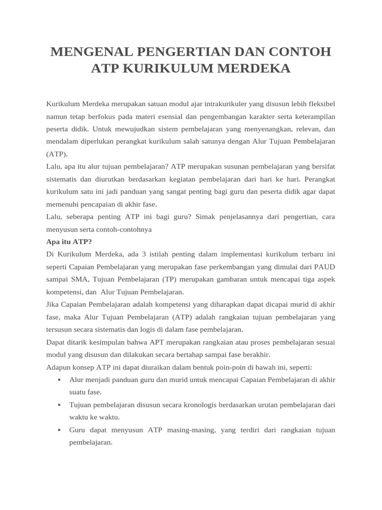Pengertian dan Contoh ATP Kurikulum Merdeka | PDF