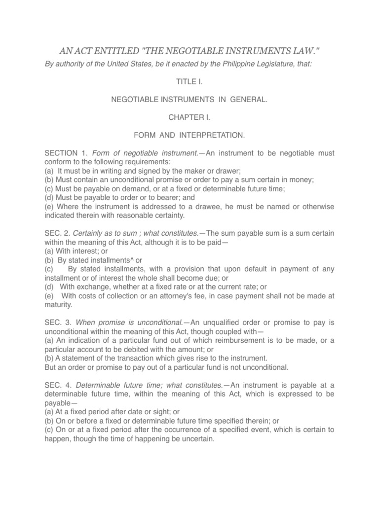Negotiable Instrument Law | PDF | Law Of Agency | Negotiable Instrument