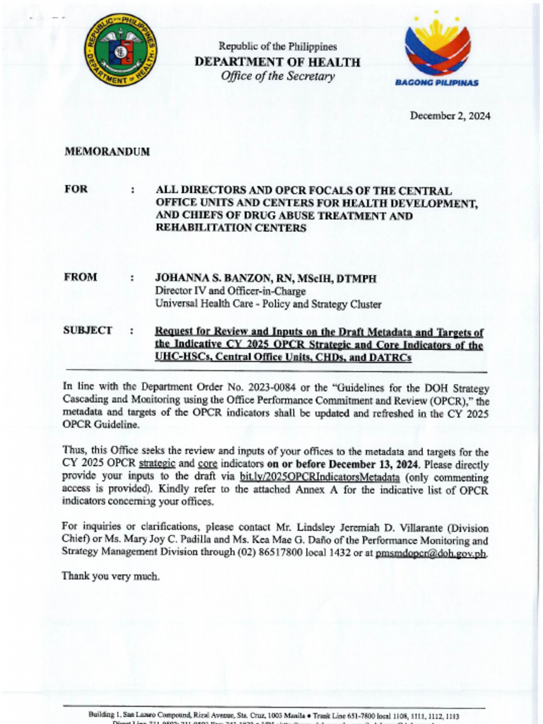 ADVANCE COPY Request For Review and Inputs On The Draft Metadata and ...