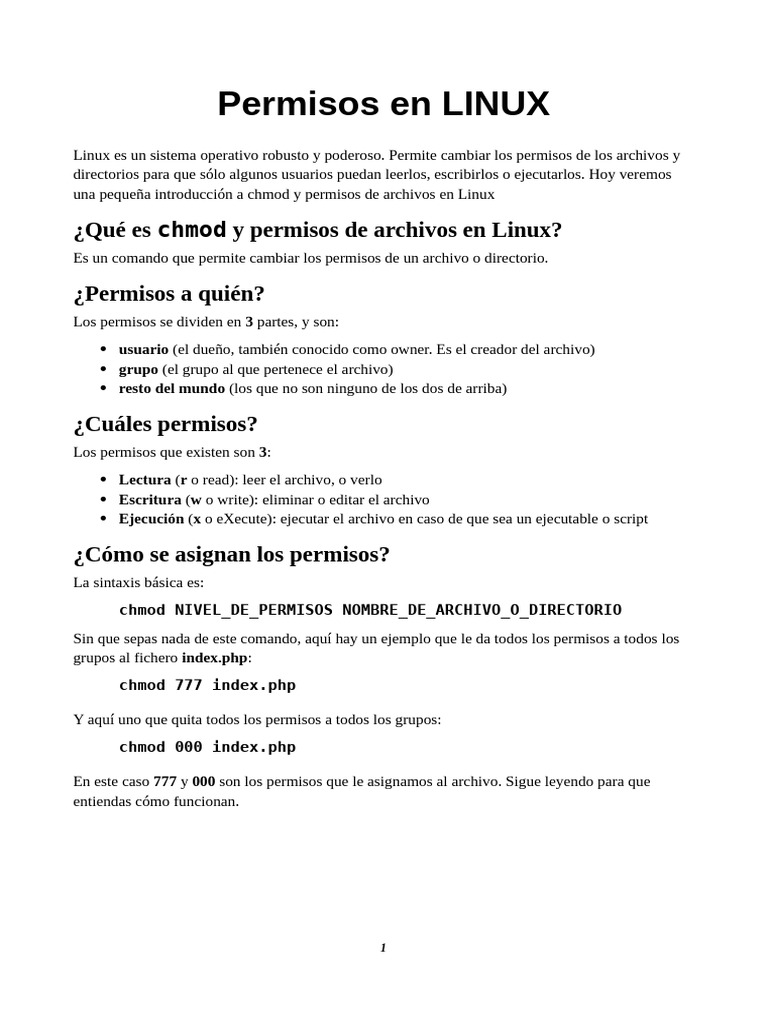 Permisos y Chmod en Linux: Guía Rápida | PDF | Archivo de computadora ...