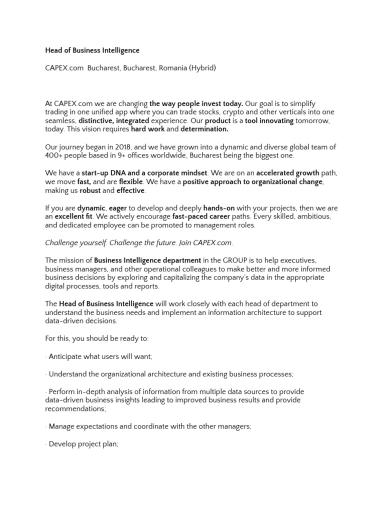 Head of Business Intelligence - Capex | PDF | Business Intelligence | Data