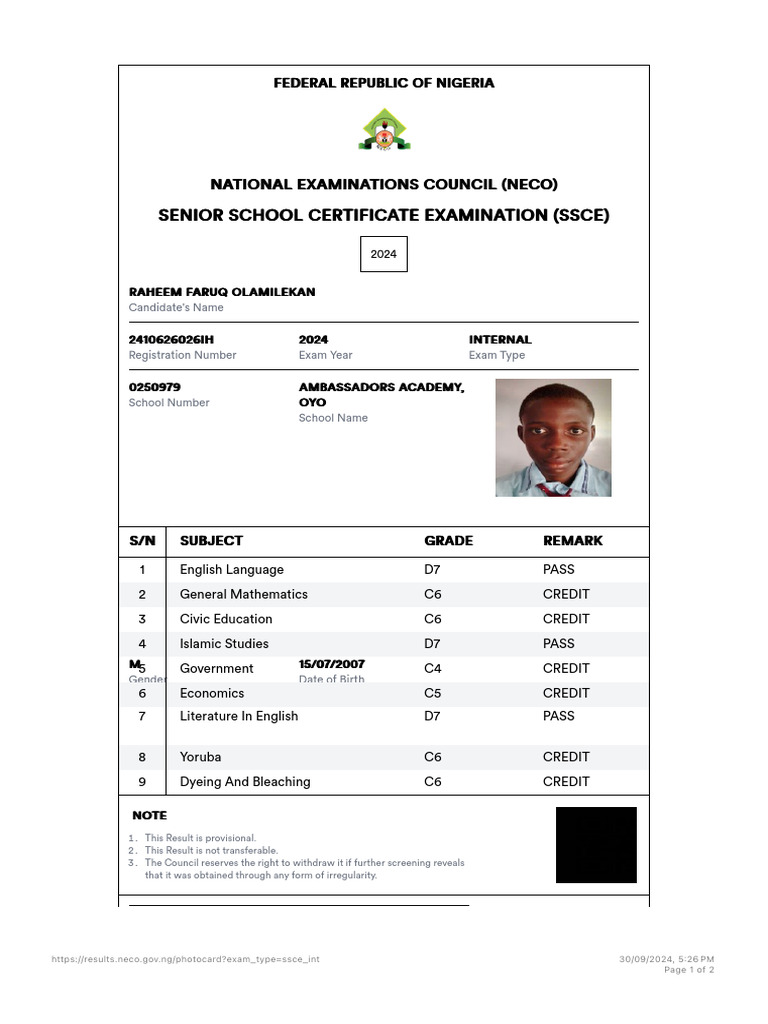 NECO Results Portalw | PDF | Nigeria | Vocational Education