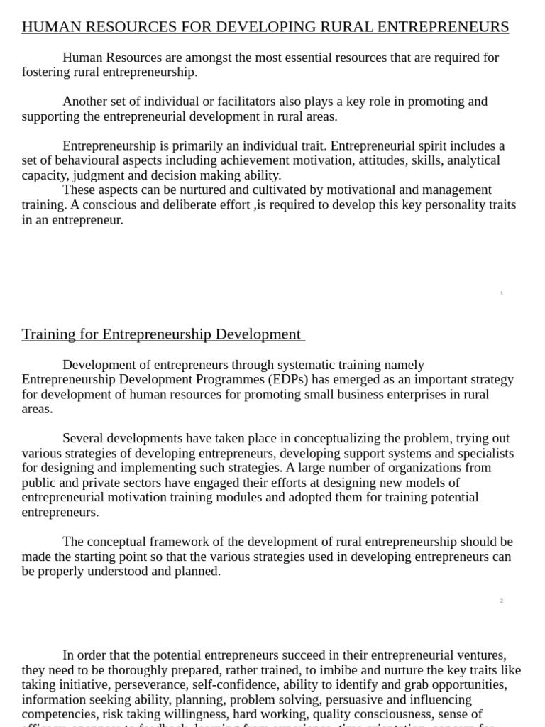 UNIT-4 (A) Need For Human Resource Development | PDF | Entrepreneurship | Infrastructure