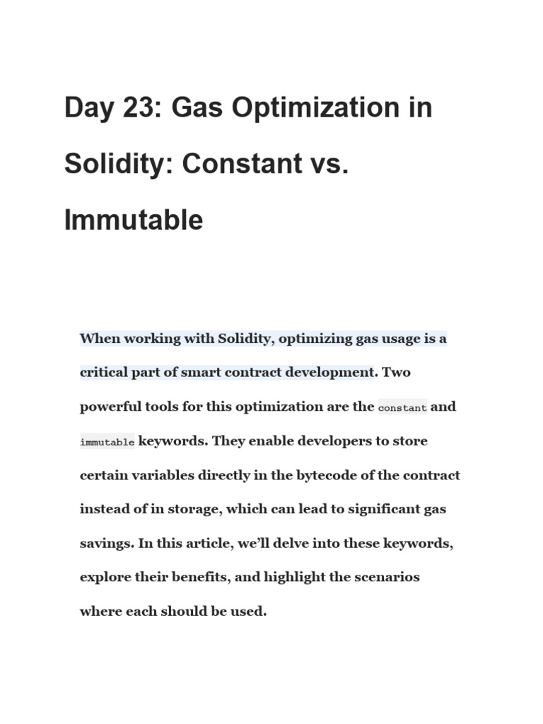 Gas Optimization in Solidity | PDF | Variable (Computer Science) | Computing