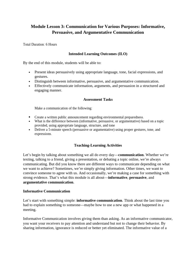 Module 3-Communication For Various Purposes | PDF | Public Speaking ...