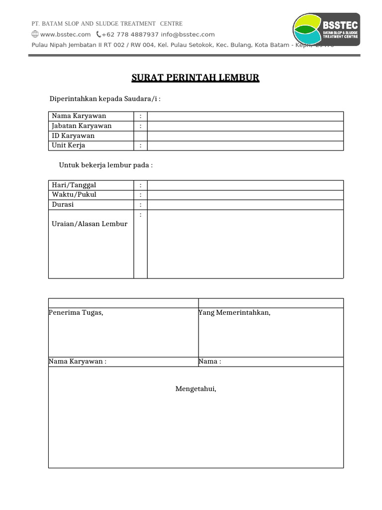 Form Lembur Karyawan | PDF