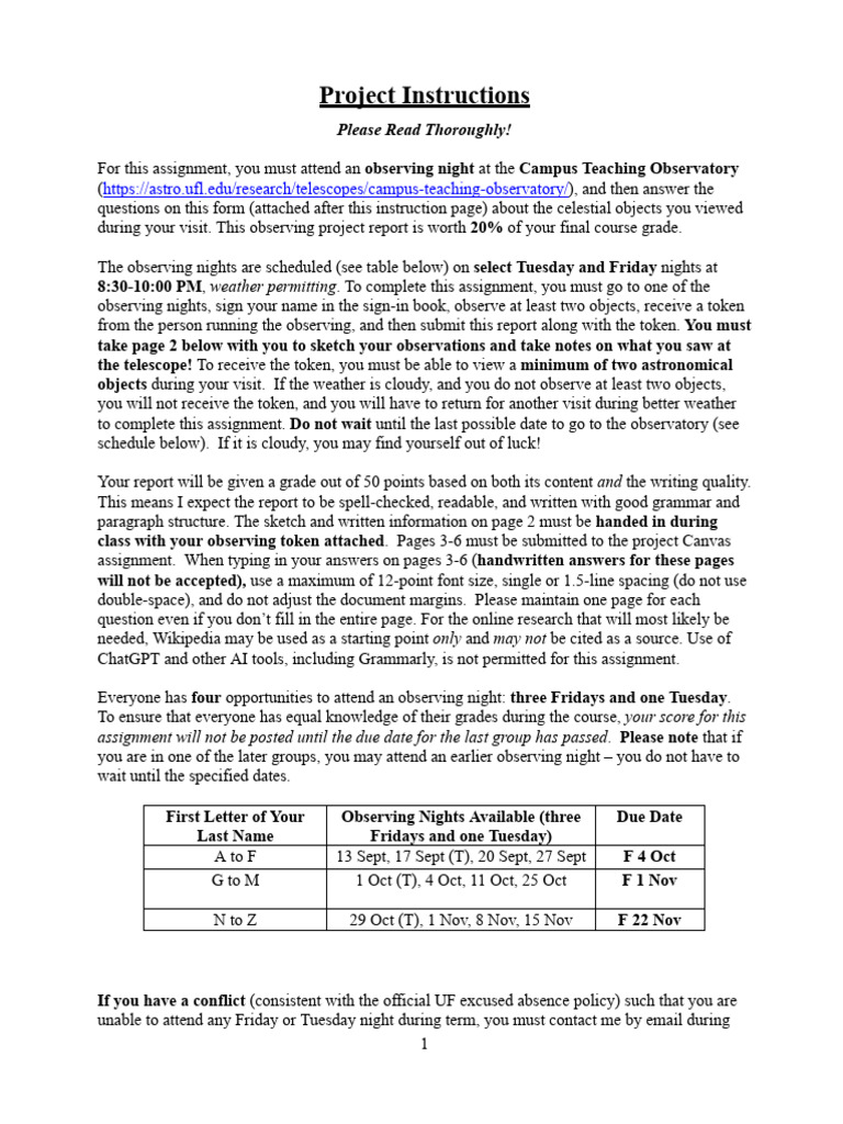 AST 1002 CTO Observing Project Description Fall2024 | PDF | Saturn | Planets