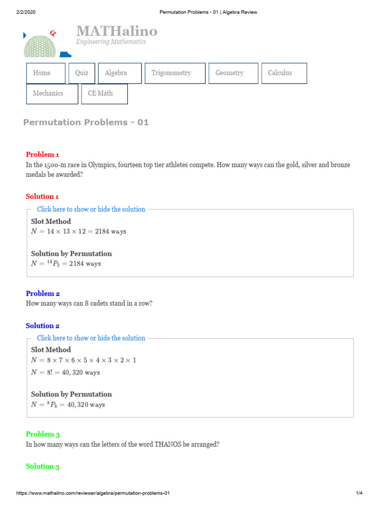 2.1 Permutation Problems | PDF | Algebra | Numbers