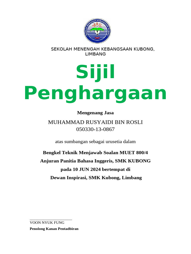 Sijil Penceramah Bengkel Muet 2024 | PDF