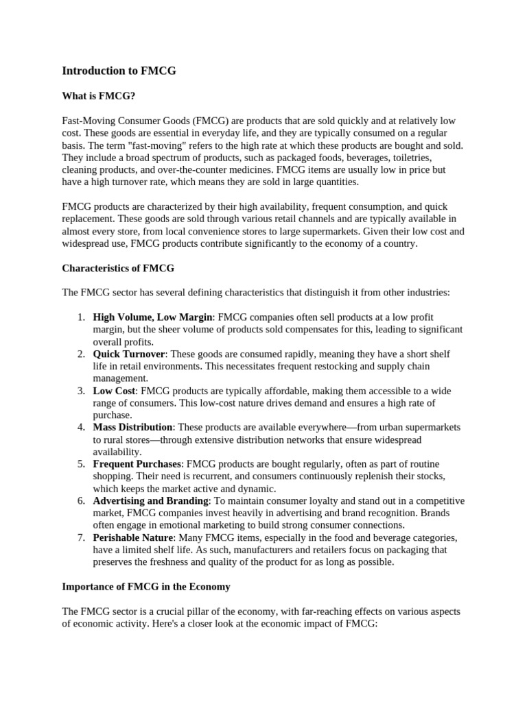 Introduction To FMCG | PDF | Retail | Supermarket