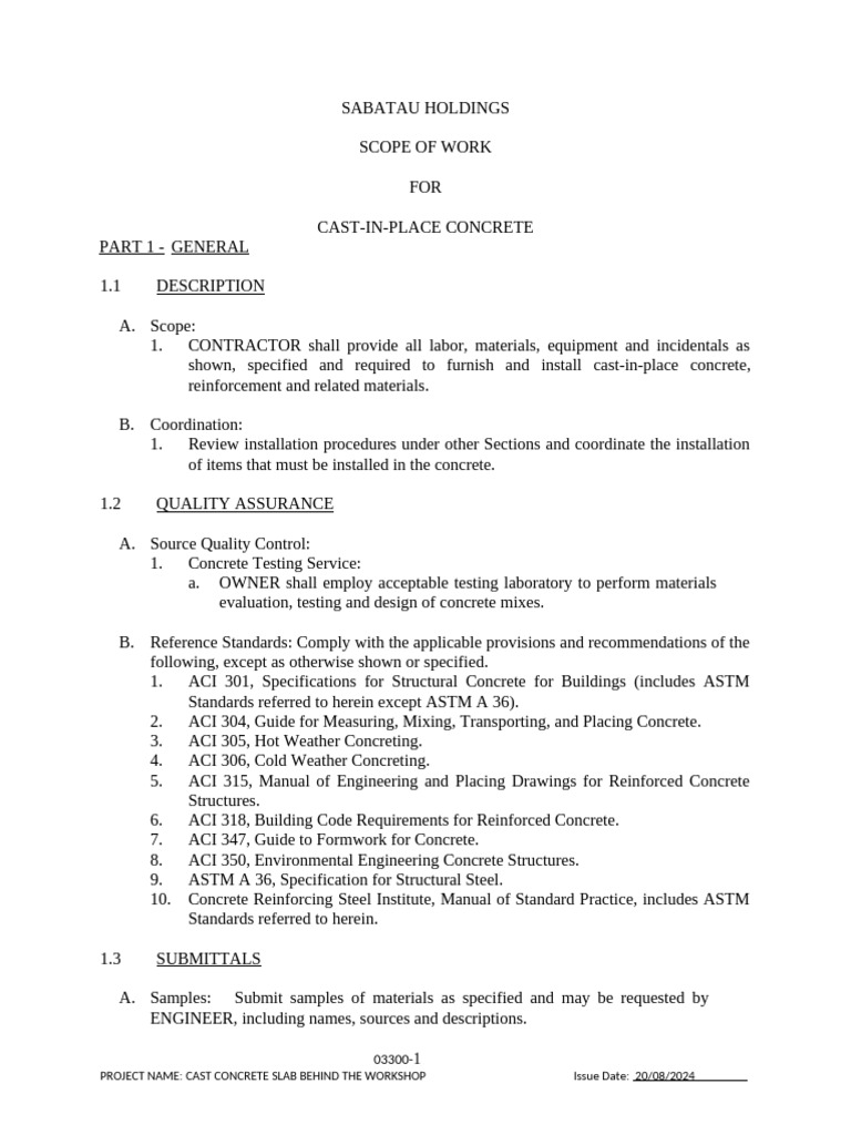 Scope of Work For Casting Concrete Slab | PDF | Concrete | Epoxy